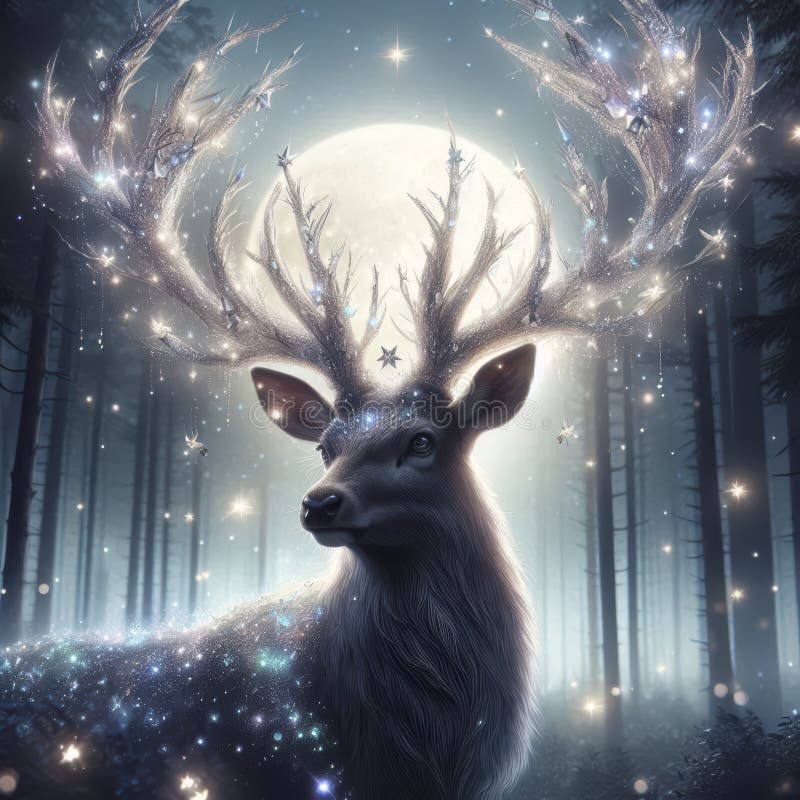 Mystical Stag with Glimmering Antlers Stock Image - Image of mystical ...