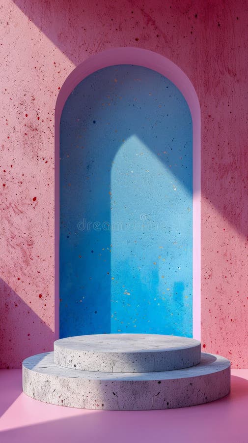 Mystical Stage with Illuminated Pink and Blue Background and Central ...