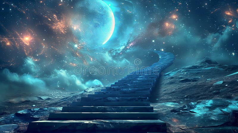 Mystical Staircase To the Stars Stock Illustration - Illustration of ...