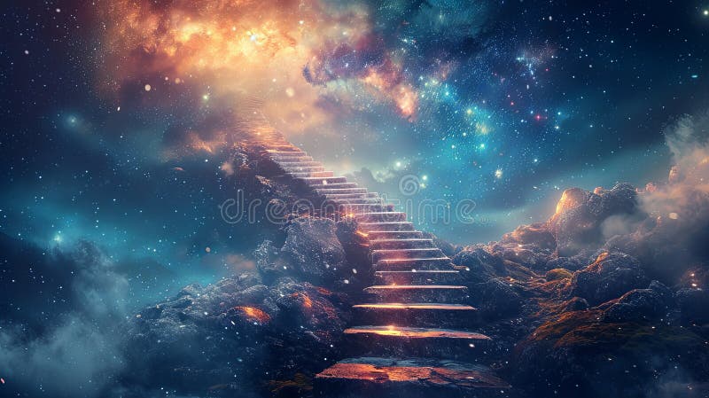 Mystical Staircase To the Stars Stock Illustration - Illustration of ...