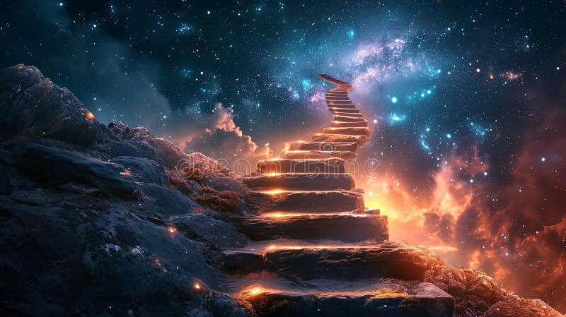 Mystical Staircase To the Stars Stock Illustration - Illustration of ...