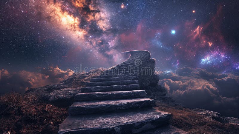 Mystical Staircase To the Stars Stock Illustration - Illustration of ...
