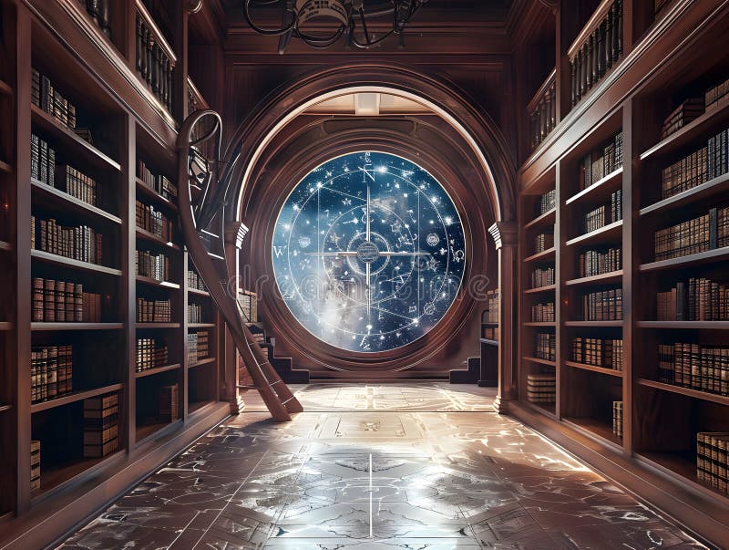 Mystical Star Map in an Old Library Stock Illustration - Illustration ...