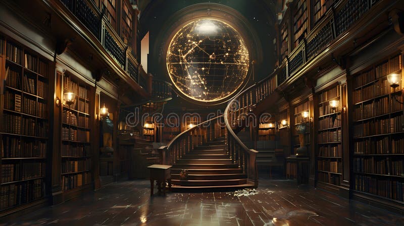 Mystical Star Map in an Old Library Stock Illustration - Illustration ...