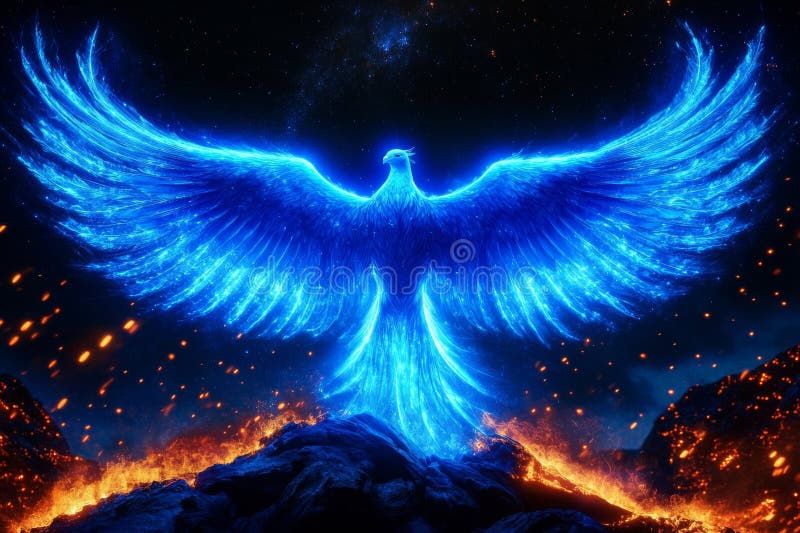 The Mystical Starry Landscape is Illuminated by a Majestic Glowing Blue ...