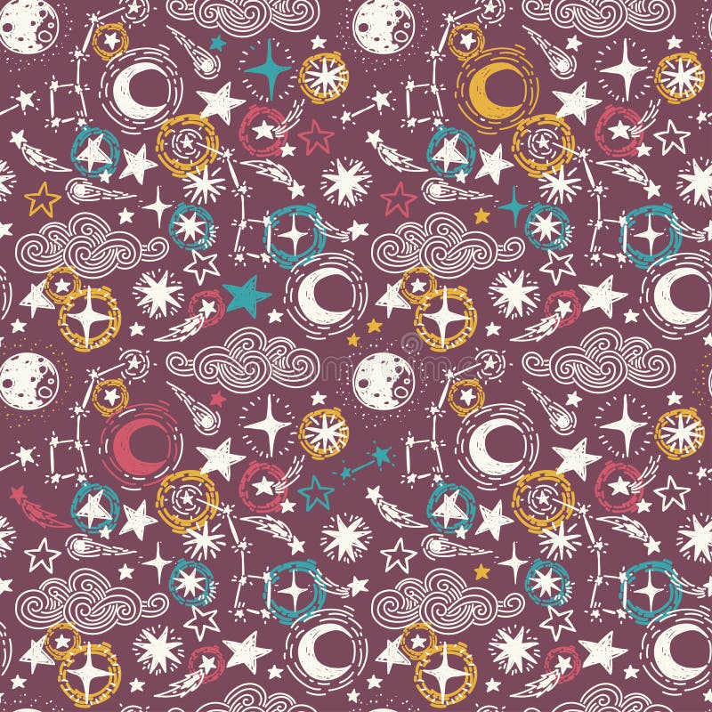 Mystical Starry Seamless Pattern Stock Vector - Illustration of cloud ...