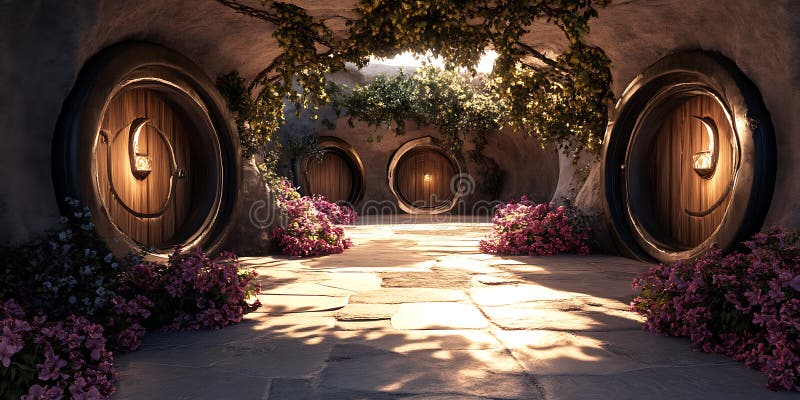 Mystical Stone Pathway with Ancient Wheels Stock Illustration ...