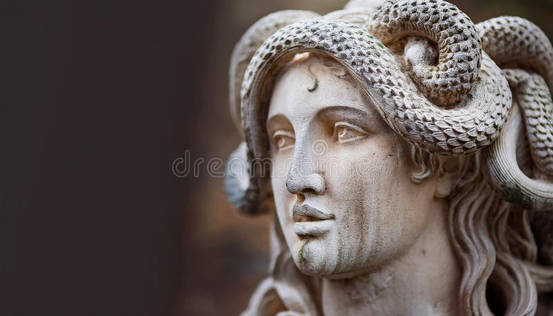 Mystical Stone Statue with Snakes in Hair Stock Illustration ...
