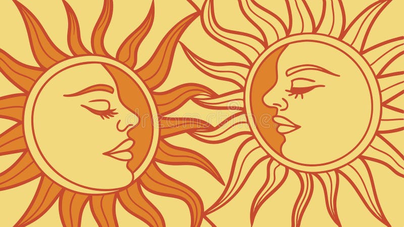 Mystical Sun Faces Celestial Duality Symbol, Vector Design Generative ...