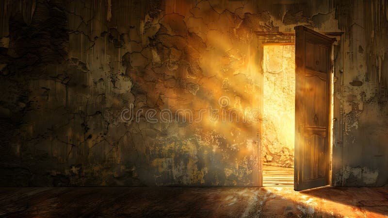Mystical Sunlight Abandoned Room Doorway Shadows Stock Illustration ...