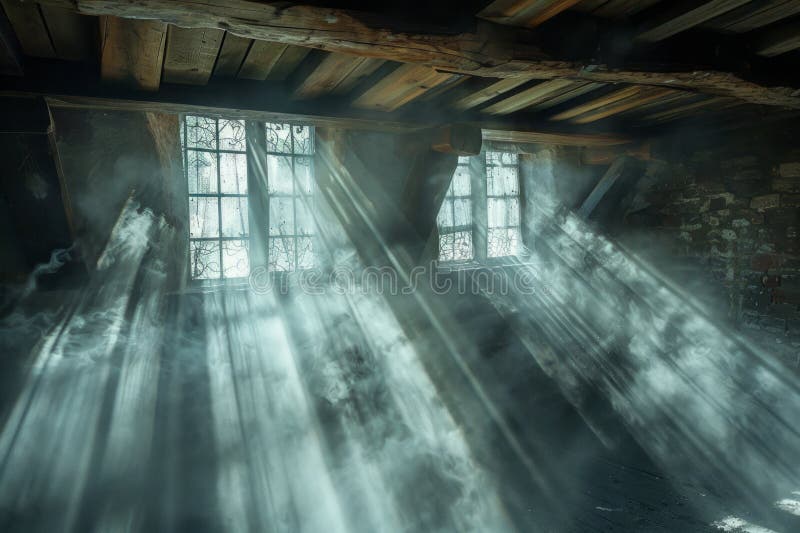 Mystical Sunlight Rays Piercing through Vintage Window in Dusty Rustic ...