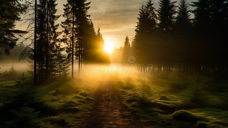 Mystical Sunrise Path: Captured with Nikon D850 in Soft Mist Forest ...