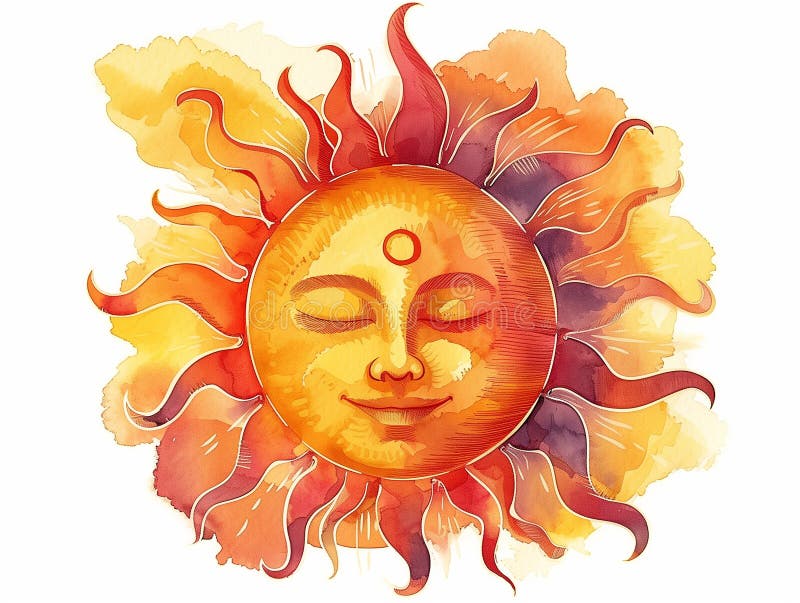 Mystical Symbolism: a Golden Sun with a Face for Tattoo Designs and ...