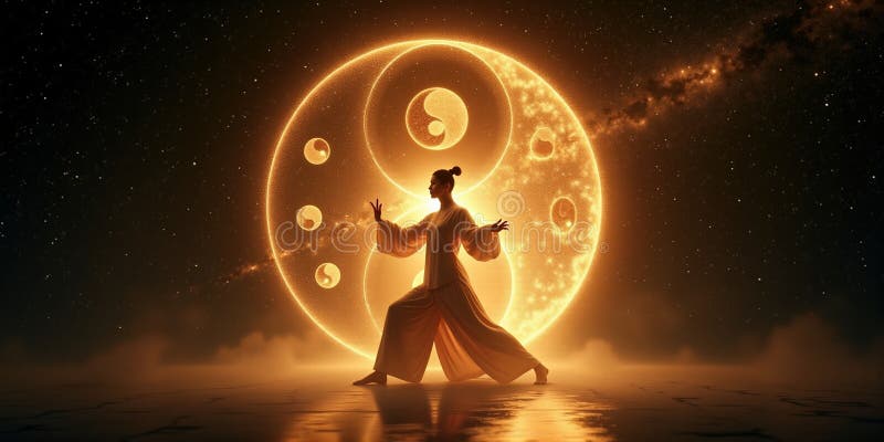 Mystical Tai Chi Master in a Cosmic Landscape Stock Illustration ...