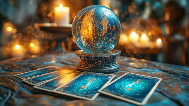 Mystical Tarot Reading with Celestial Globe and Candlelit Atmosphere ...
