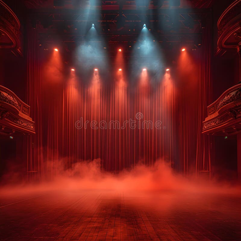 Mystical Theater Stage with Dramatic Lighting. Red and Blue Hues ...