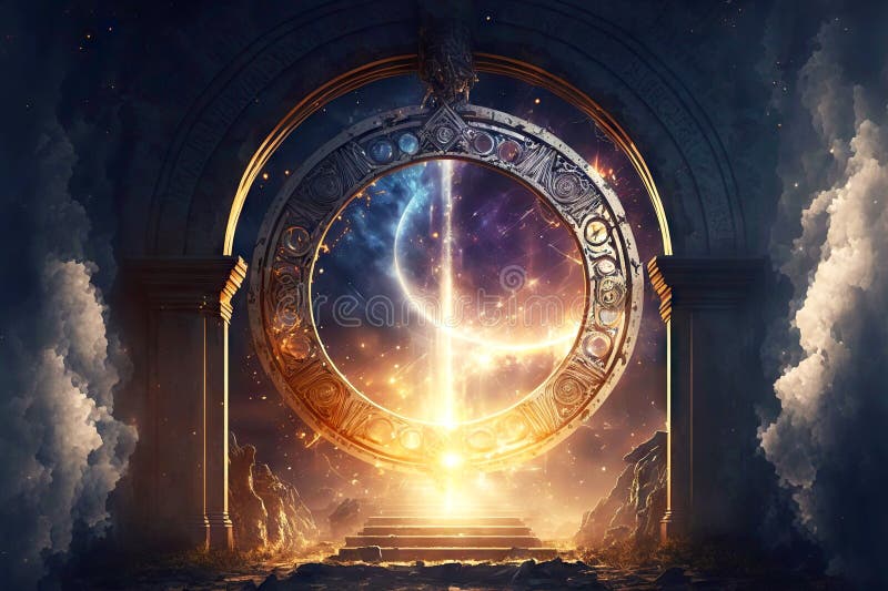 Mystical Time Portal with Magic Light Effect Stock Illustration ...