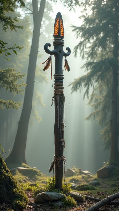 Mystical Totem Pole in Enchanted Forest with Morning Light and Lush ...