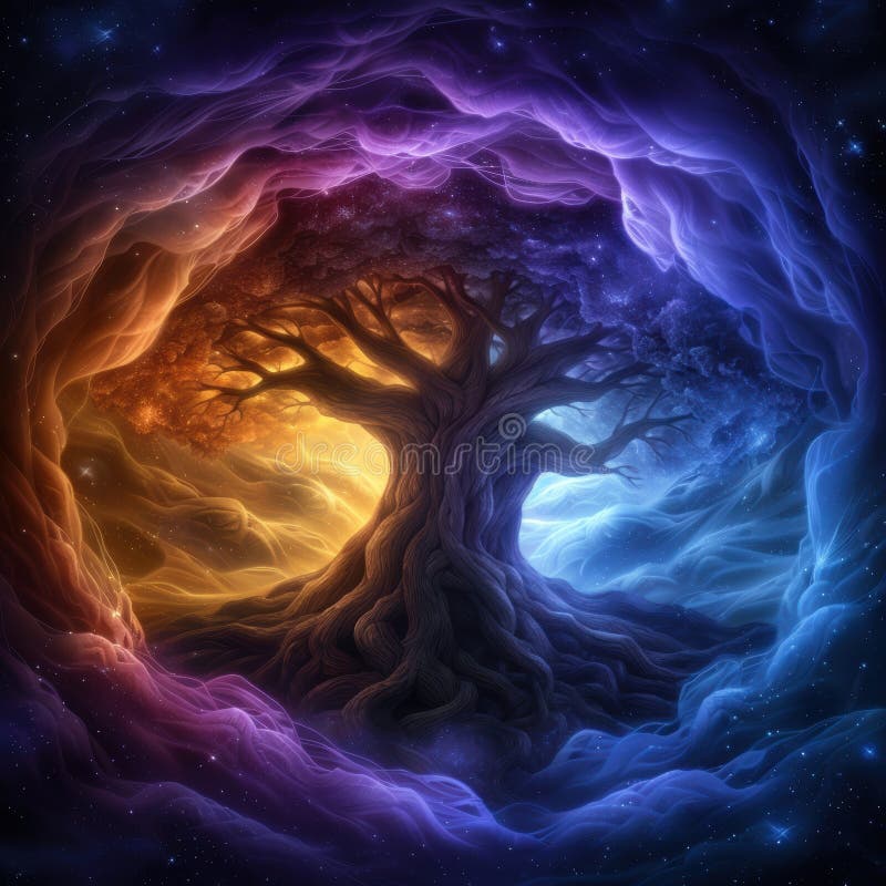 Mystical Tree of Life in Cosmic Space Stock Illustration - Illustration ...