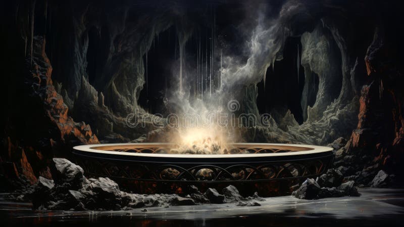 Mystical Underground Chamber with Radiant Light Stock Illustration ...