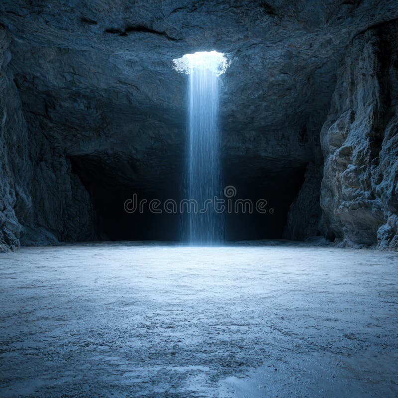 Mystical Underground Waterfall in a Dark Cave Stock Illustration ...