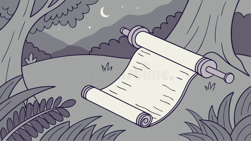 Mystical Unrolled Scroll Under Moon and Stars, Night Vector, Vector ...