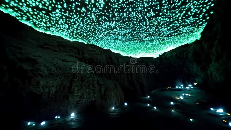 A Mystical View Inside a Glowworm Cave. Stock Footage - Video of ...