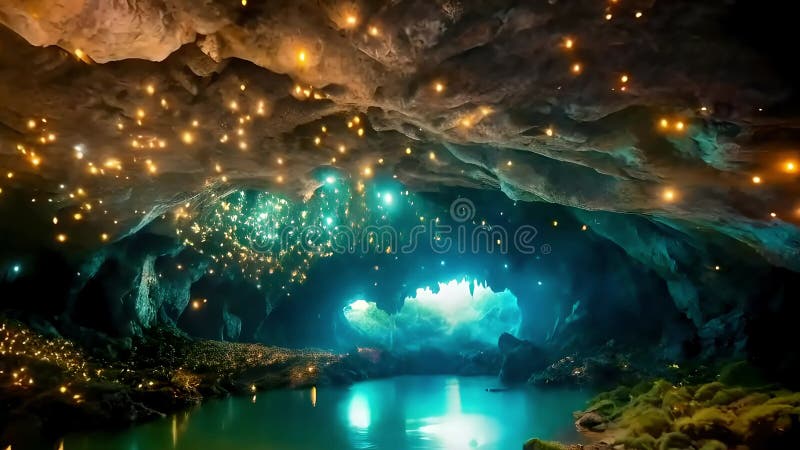 A Mystical View Inside a Glowworm Cave. Stock Video - Video of surreal ...