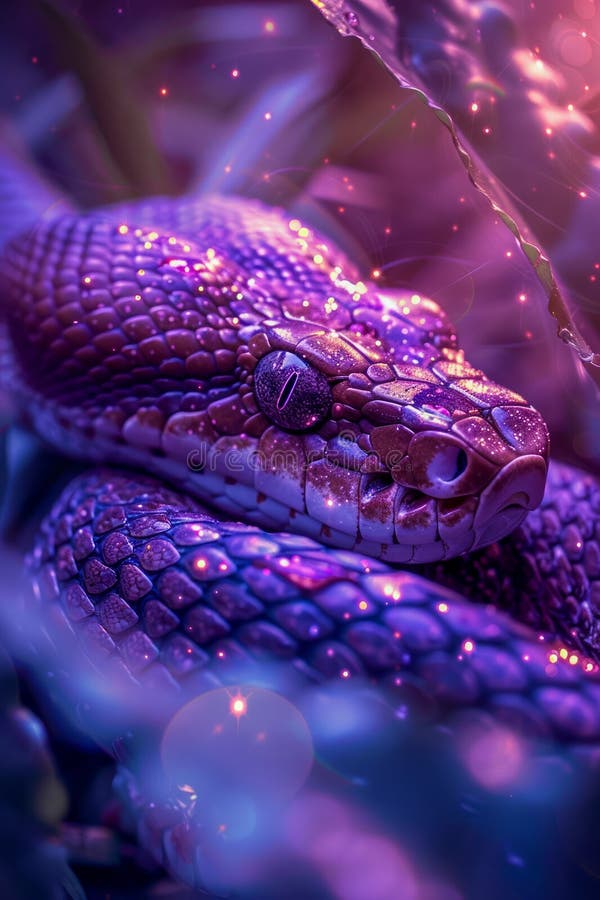 Mystical Violet Python Amid Sparkling Dewdrops Exotic Snake with ...