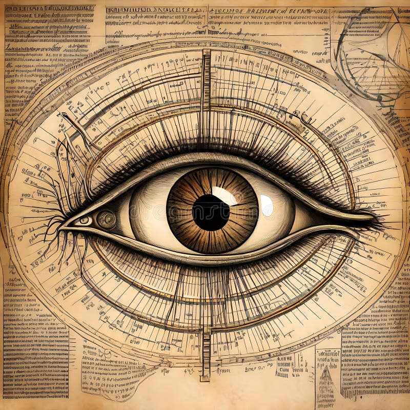 Mystical Vision: Annotated Monochromatic Diagram of the Human Eye Stock ...