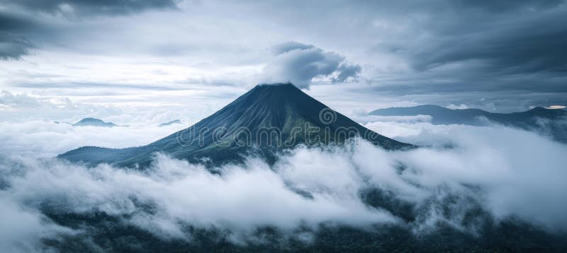 Mystical Volcano Peak in Clouds - Atmospheric Landscape for Posters and ...