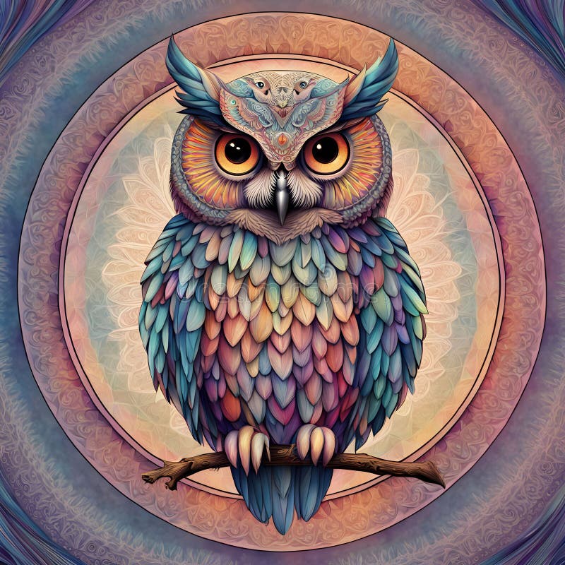Mystical Whispers: the Colorful Owl Mandala Stock Illustration ...