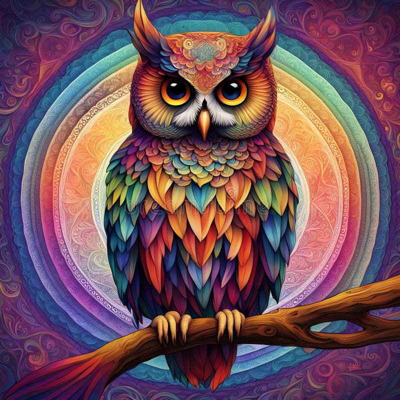Mystical Whispers: the Colorful Owl Mandala Stock Illustration ...