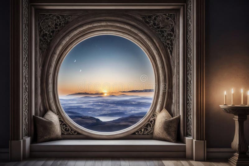 Mystical Window with Crescent Moon .AI Generated Stock Illustration ...