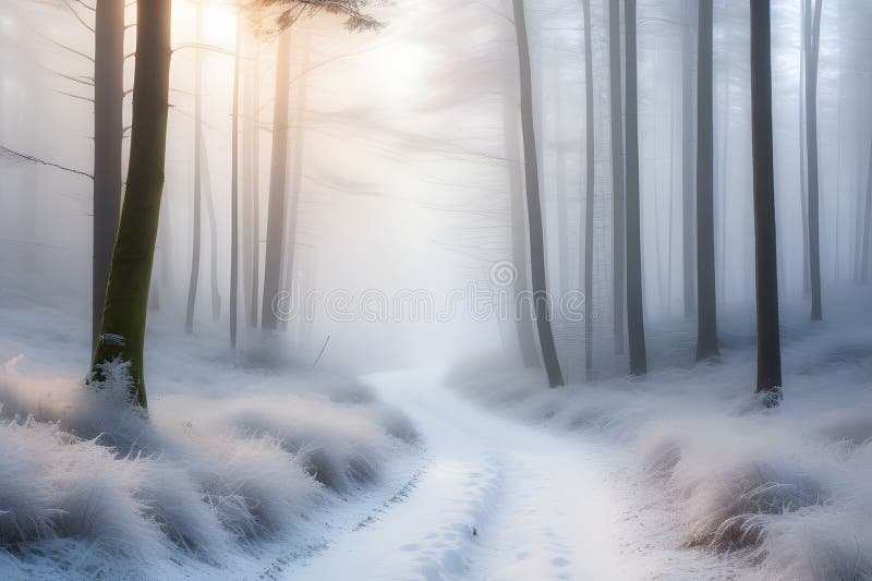 Mystical Winter Forest with Snow-covered Trees and Inviting Path for a ...
