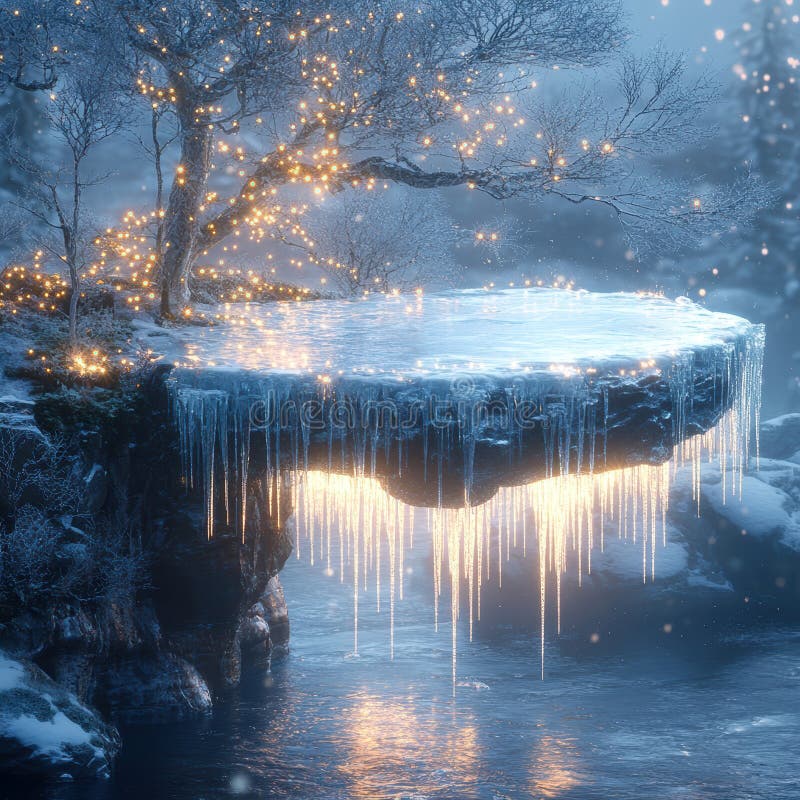 A Mystical Winter Scene with an Icy Structure Floating in a River ...