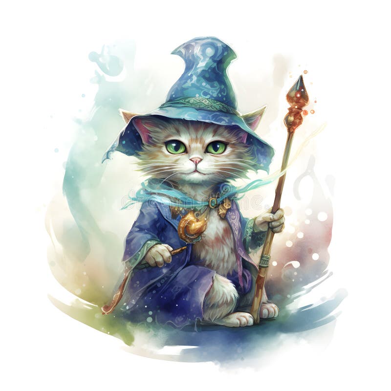 Mystical Wizard Cat, Ai Generative Illustration Stock Illustration ...
