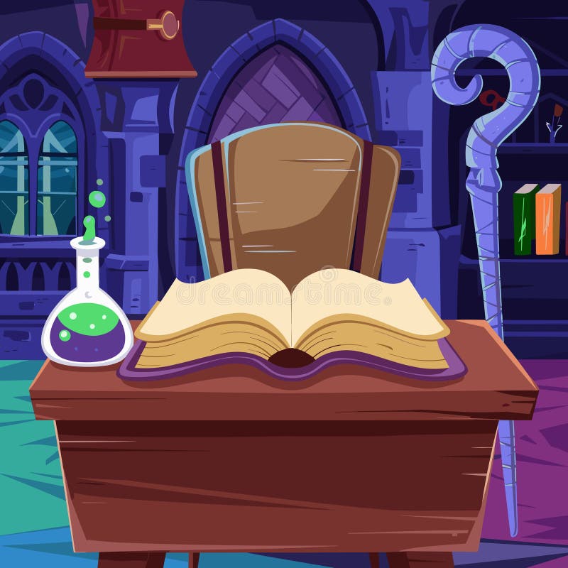 Mystical Wizard S Study: Enchanted Desk and Alchemy Lab Stock Vector ...