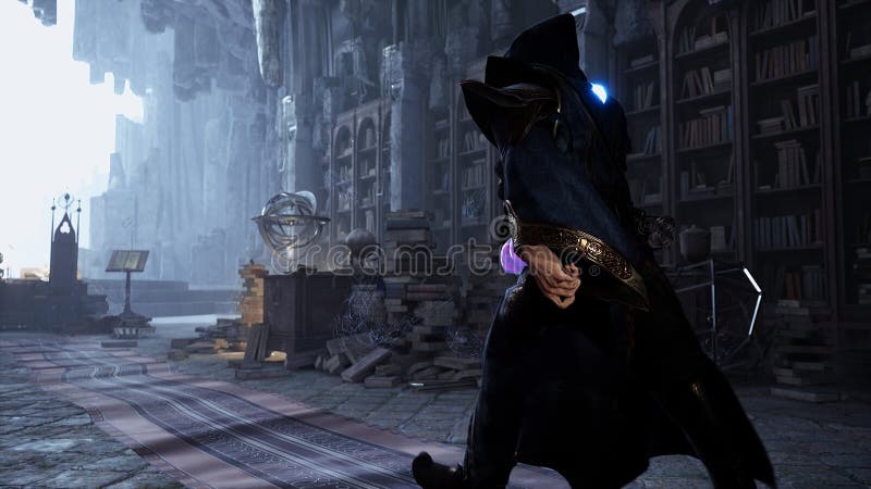 The Mystical Wizard Walks through His Castle To the Place of the ...