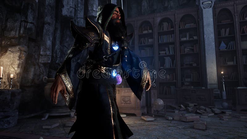 The Mystical Wizard Walks through His Castle To the Place of the ...