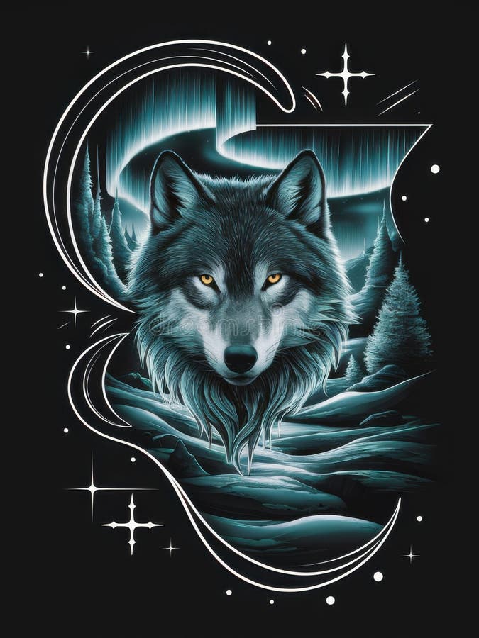 Mystical Wolf with Northern Lights in Enchanting Night Forest ...