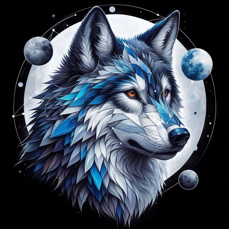 A Mystical Wolf Surrounded by Lunar Phases and Cosmic Patterns. Stock ...