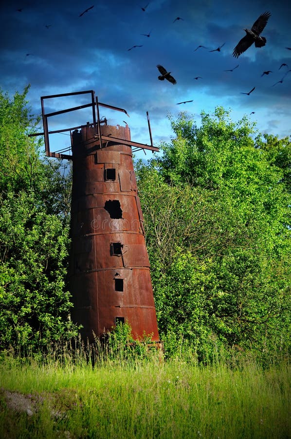 Mysticism Rusty Water Tower Stock Image - Image of blue, crows: 69686827