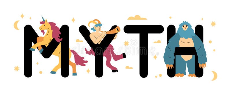 Myth Flat Text Composition stock vector. Illustration of magic - 267471074