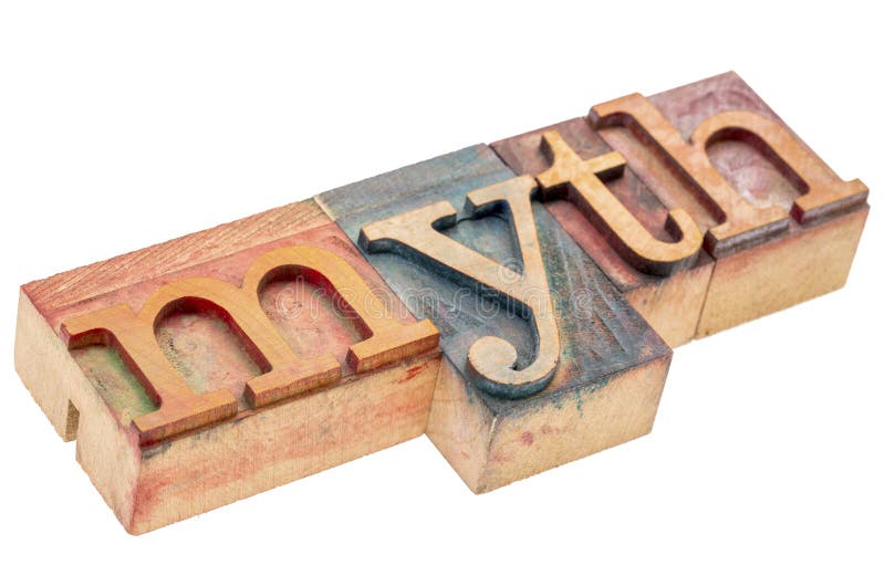 Myth Word in Letterpress Wood Type Stock Image - Image of text, white ...