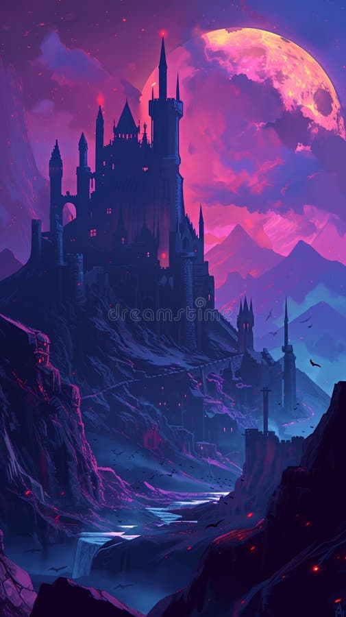 Mythic Castle on the Mountain Top Stock Illustration - Illustration of ...