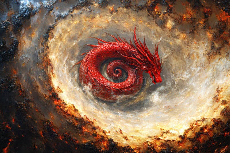 Mythic Red Dragon Emerging from a Cosmic Fire, AI Generated Stock ...