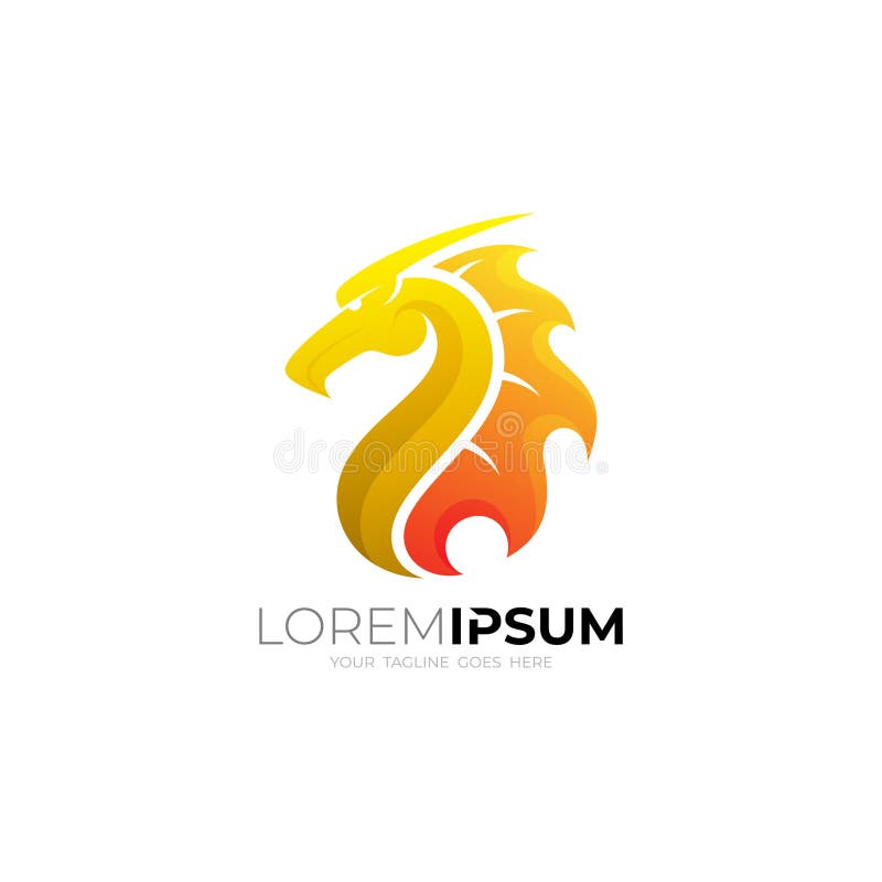 Mythical Animal Icon, Dragon Logo with Fire Design Combination Stock ...