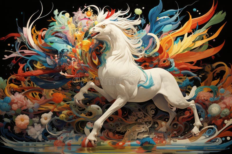 Mythical Animals and Creatures in an Abstract Composition Stock ...