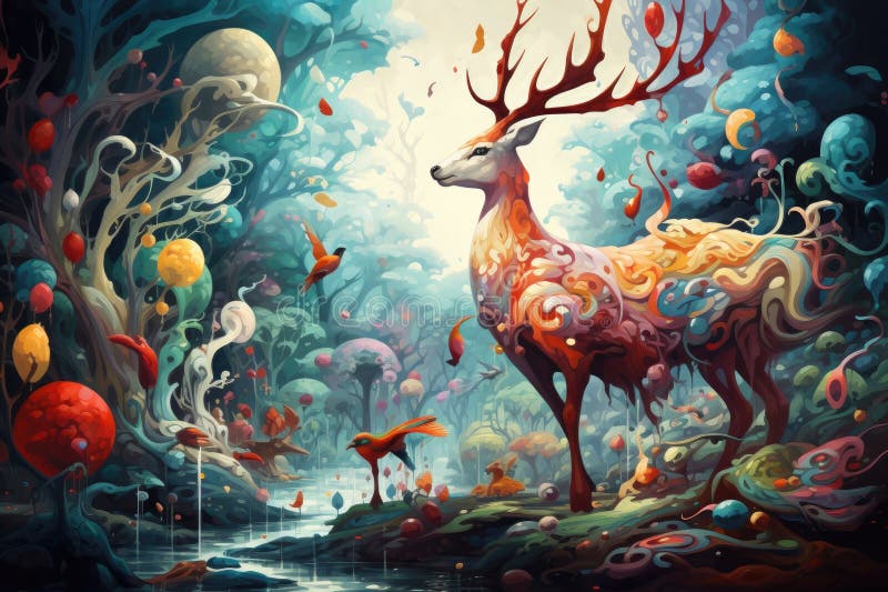 Mythical Animals and Creatures in an Abstract Composition Stock ...